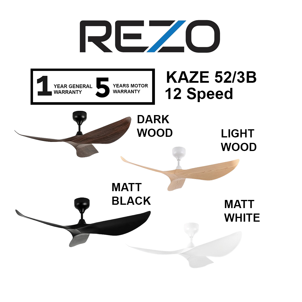 Rezo 52'' KAZE 52/3B Ceiling Fan (Dark Wood /Light Wood / Matt Black ...