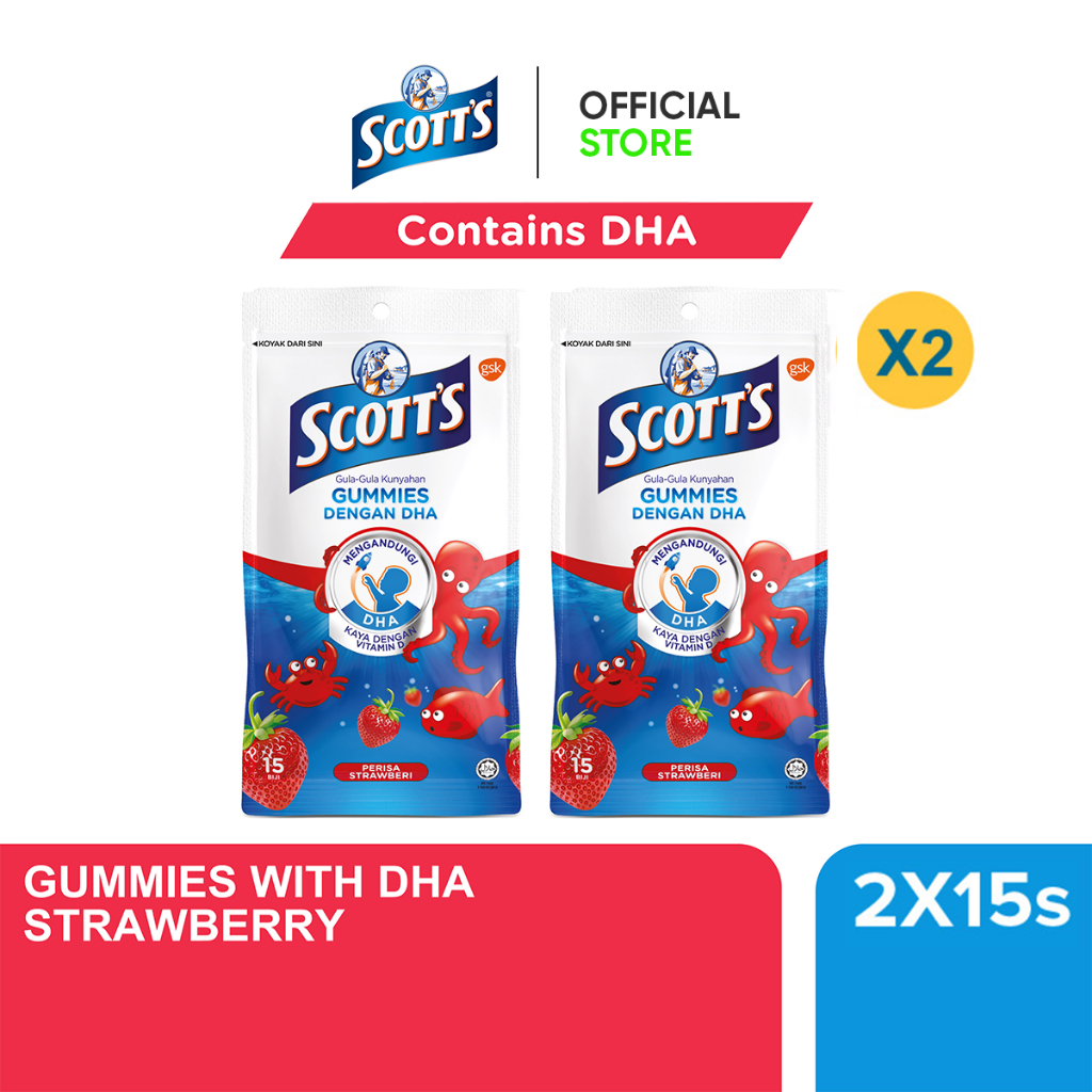 [Bundle of 2] Scott's DHA Chewable Gummies - Strawberry (15's x 2 ...