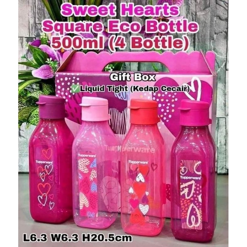 Tupperware Sweet heart square eco bottle 500ml (4pcs) | Shopee Malaysia