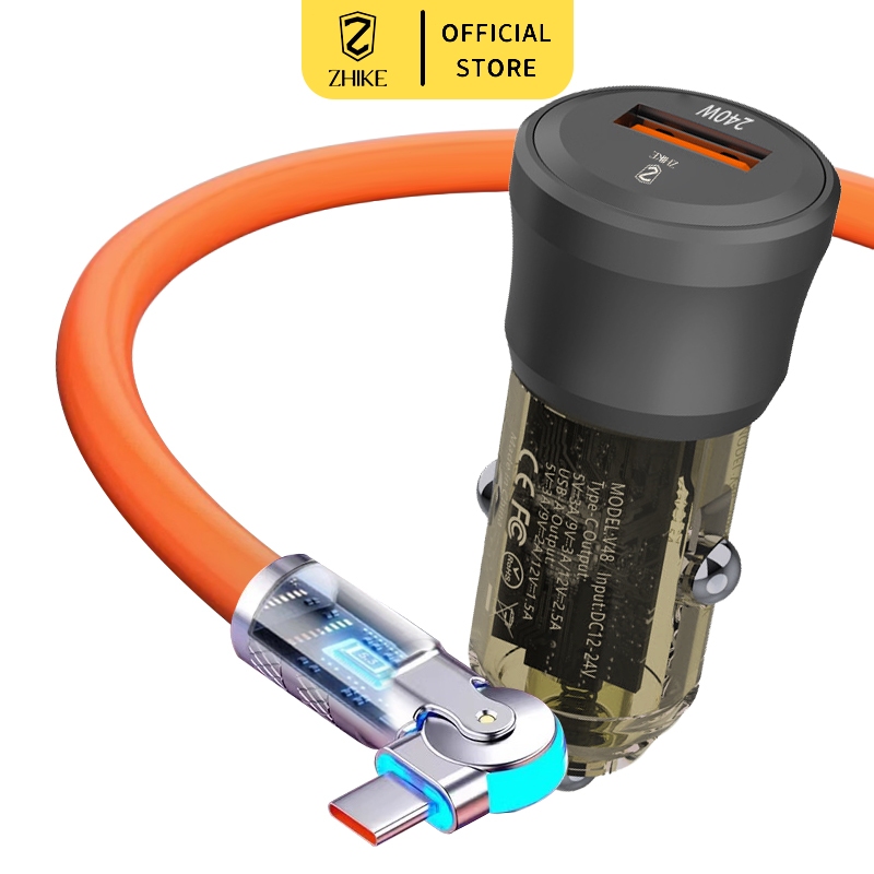 ZHIKE Rotating Fast Charging Car Charger For Type C Micro USB With ...