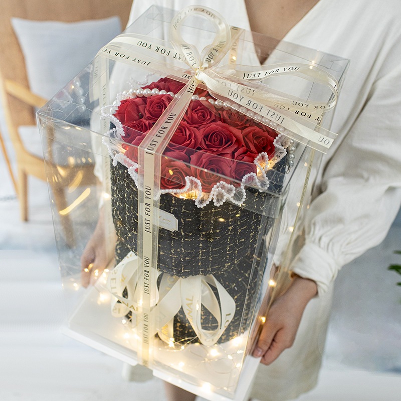 19 Stalk Roses Soap Flower Bouquet Box Valentines Gift Creative ...