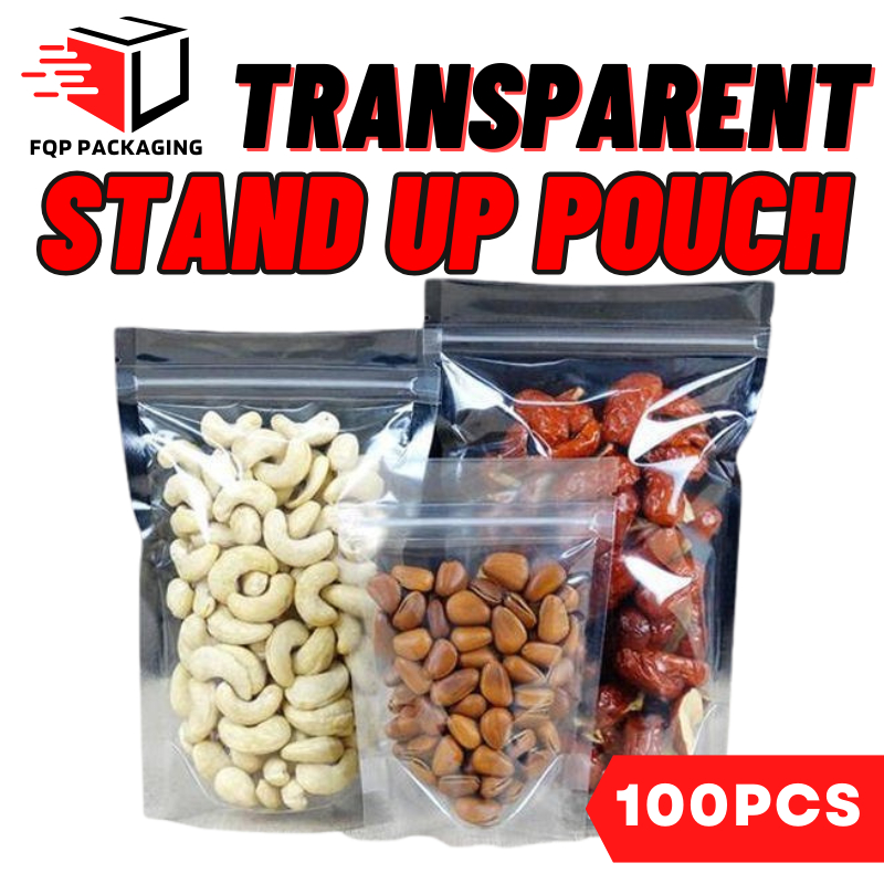 100pcs Stand Up Pouch Transparent Stand Bag Gred Makanan Beg Food Grade ...