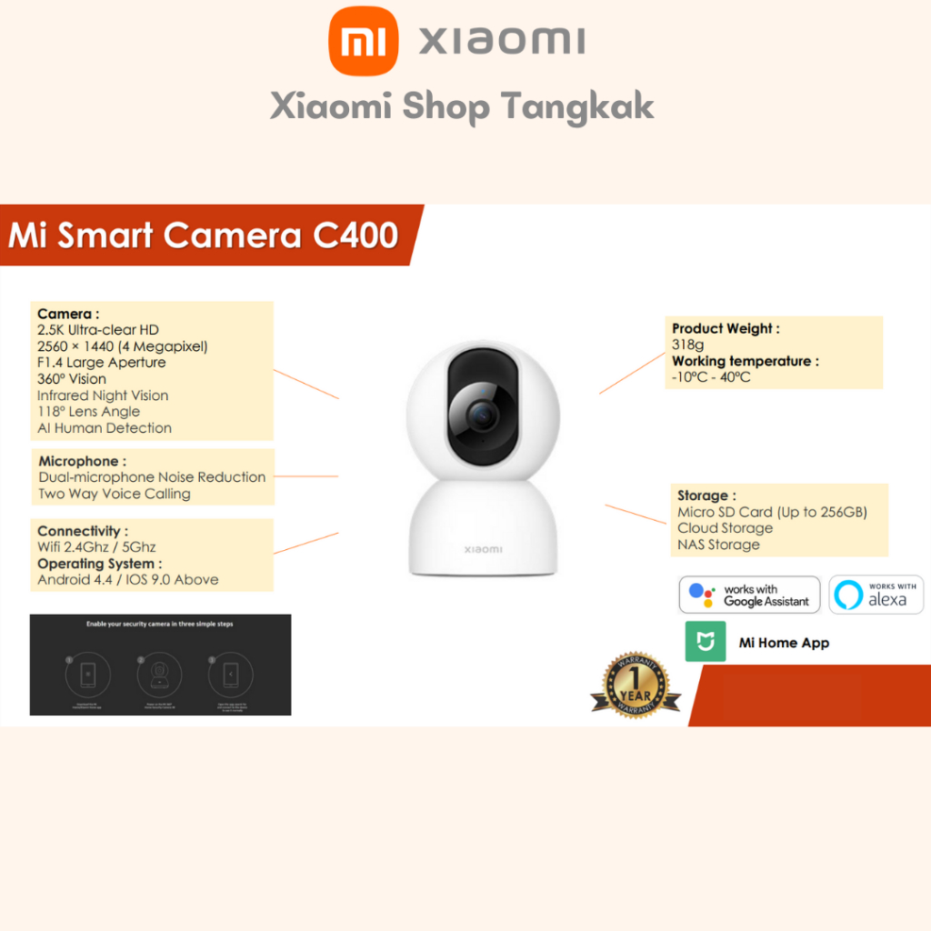 Xiaomi Smart Camera C400 1440P WiFi CCTV | Shopee Malaysia