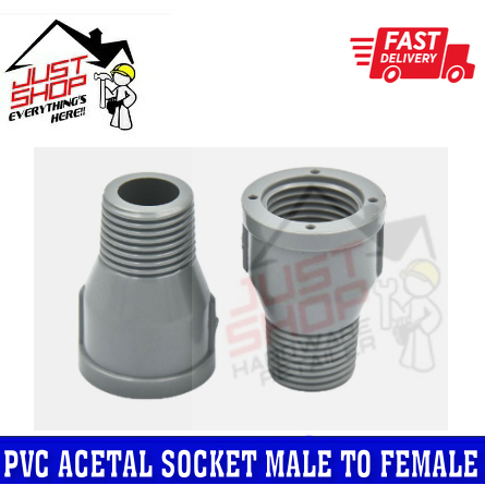 PVC ACETAL Valve Socket Threaded Male + Female Penyambung Paip 1/2 INCH ...