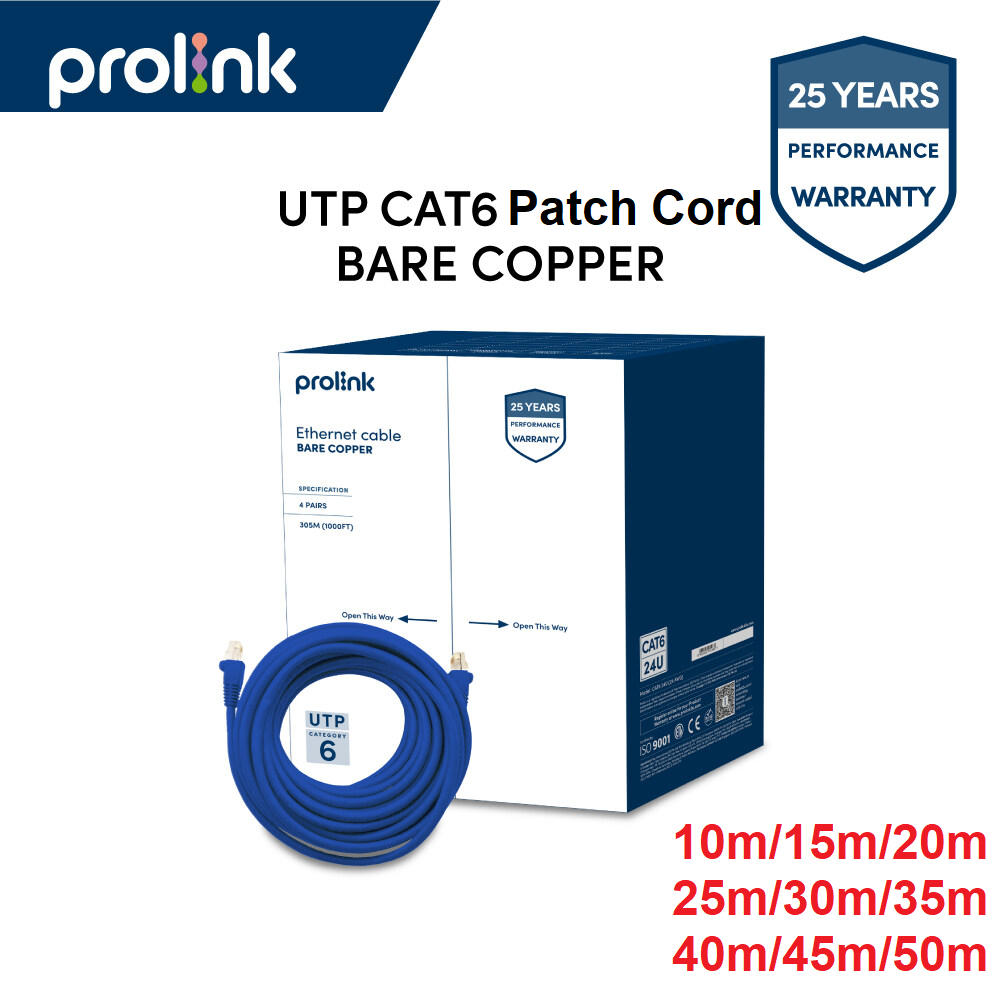 10m-50m Prolink Cat6 Full Copper Patch Cord With Cat6 RJ45 Terminated ...