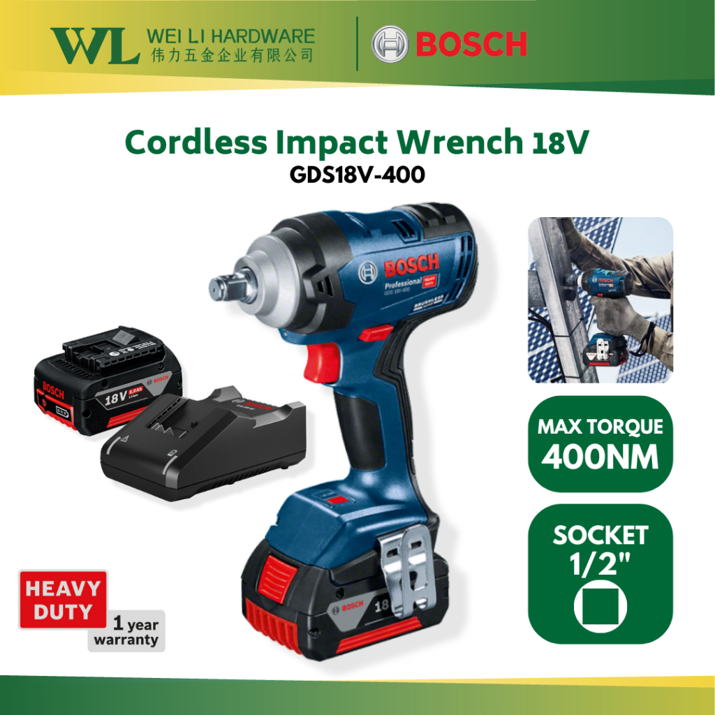 BOSCH GDS18V-400 Cordless Impact Wrench With 5.0ah Batteryx2 & Charger ...