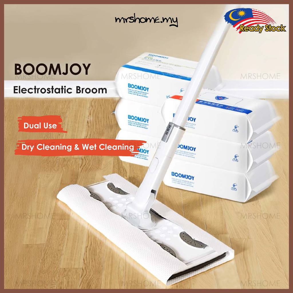 BOOMJOY Broom With Dry Wipes & Wet Wipes/ Electrostatic Broom/ Sweeper ...