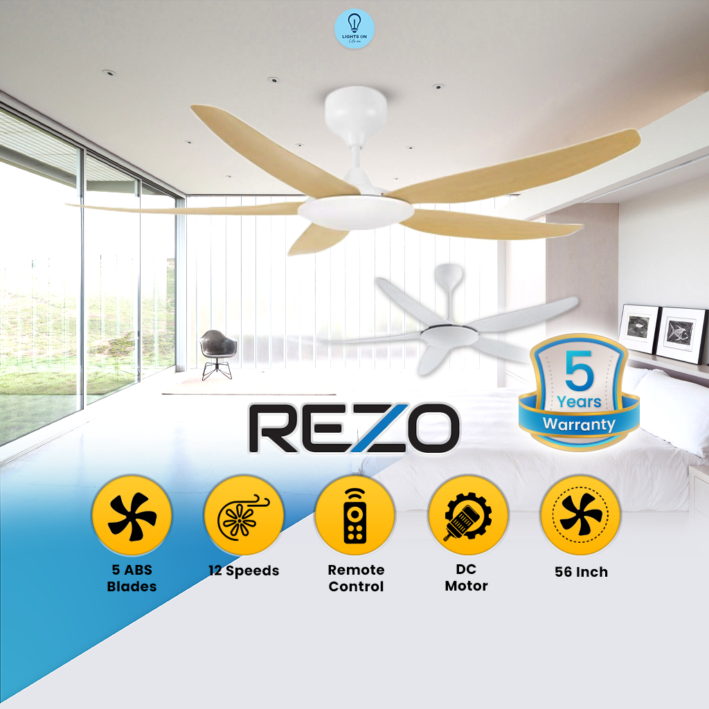 Rezo Zetta 12 Speeds Ceiling Fan 56" DC Motor 5 Blade Remote Control ...