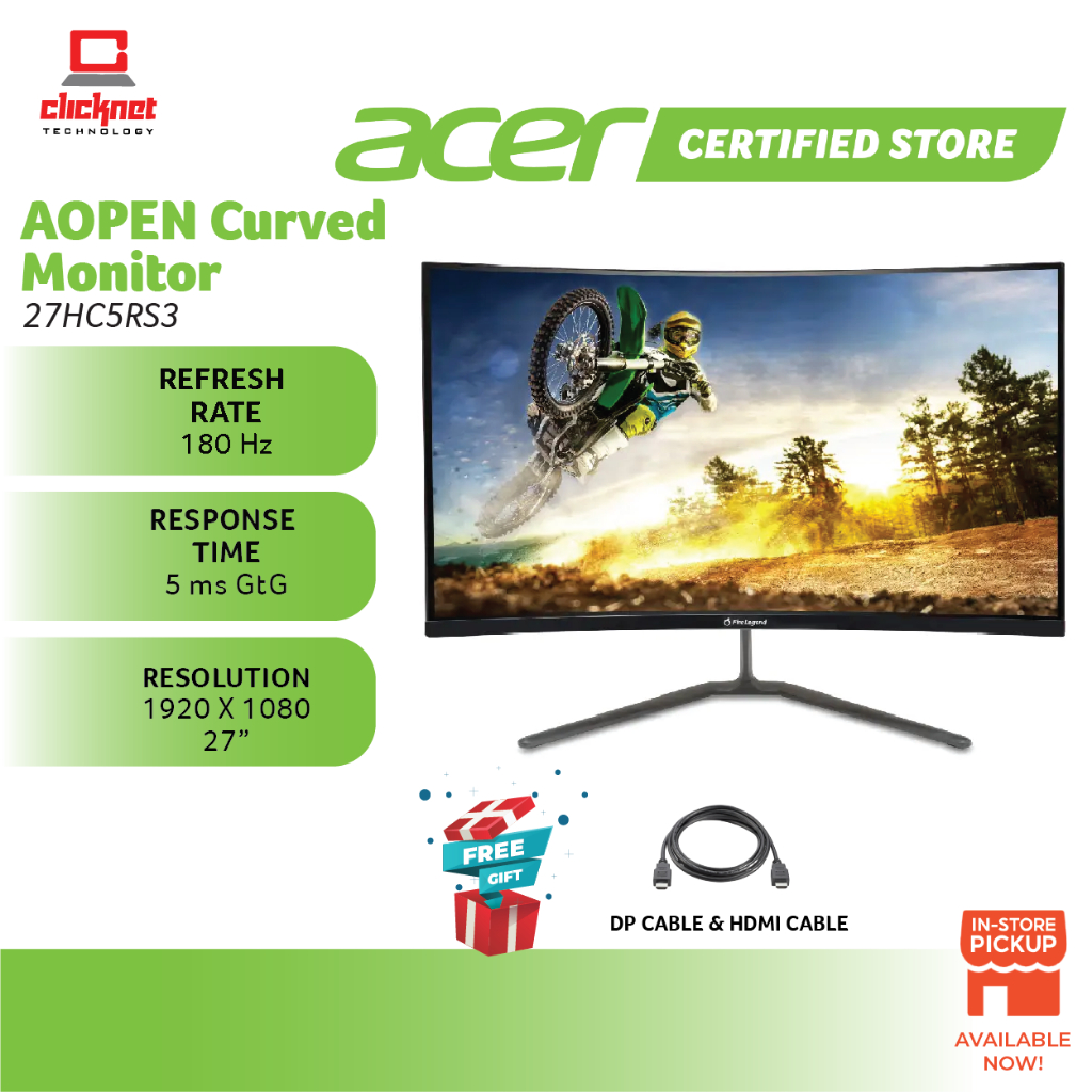 ACER AOPEN 27HC5R Z1BMIIPX 27'' FHD 280Hz, DP+HDMI, LED CURVED GAMING MONITOR_BLACK | Shopee ...