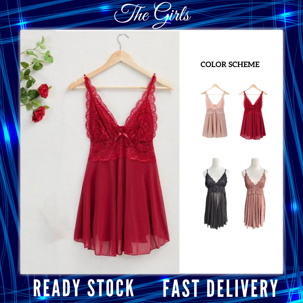 THE GIRLS Women Lace New Design Nightware Lingeries Pajamas Women Comfy Lace Baju Tidur ...
