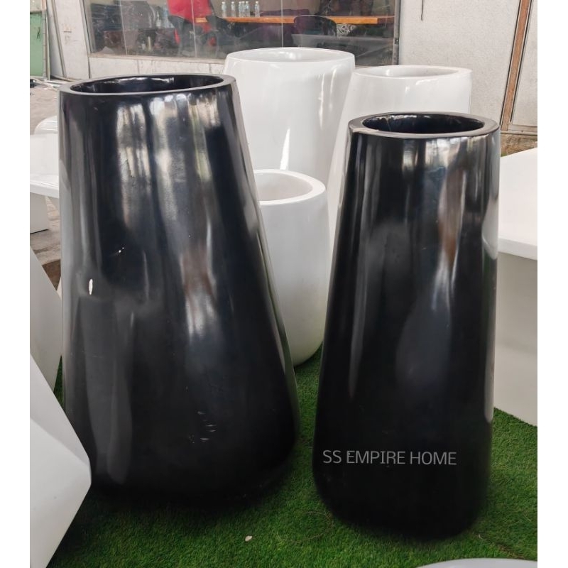 REX FP38 Black Fiberglass Tall Flower Pot Pasu Bunga Tinggi Garden ...