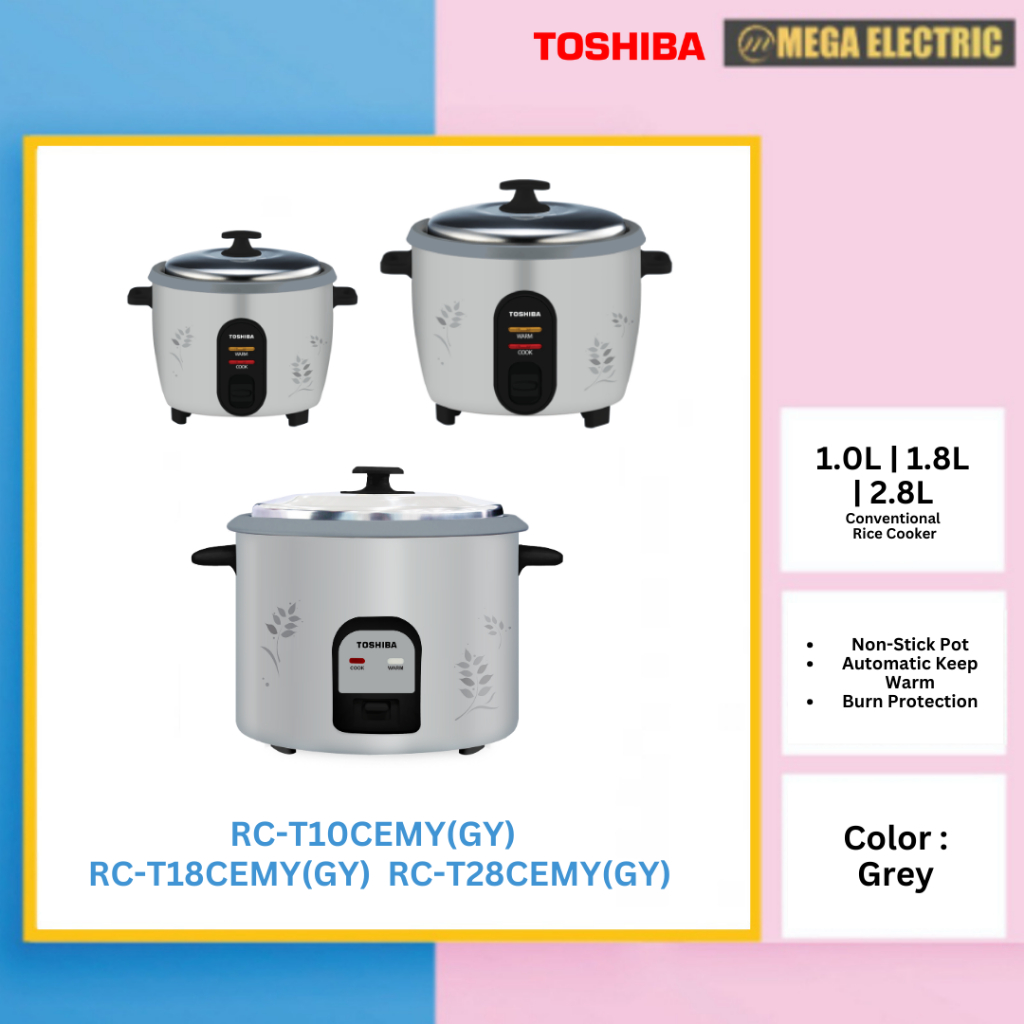 TOSHIBA 1.0L 1.8L 2.8L Conventional Rice Cooker Grey | RC-T10CEMY(GY) | RC-T18CEMY(GY) | RC ...