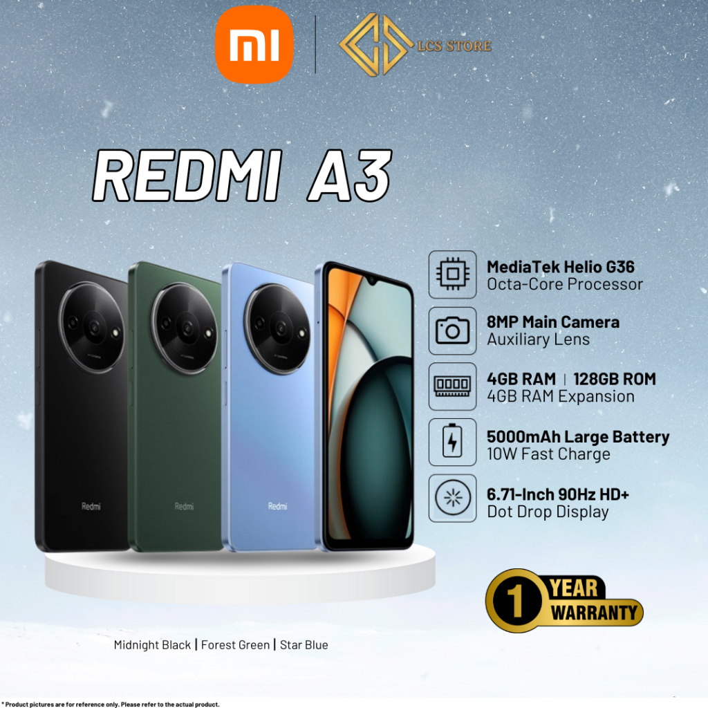 Redmi A3 | 4GB RAM | 128GB ROM | 5000mAh Large Battery | 1 Year Warranty by Xiaomi Malaysia ...