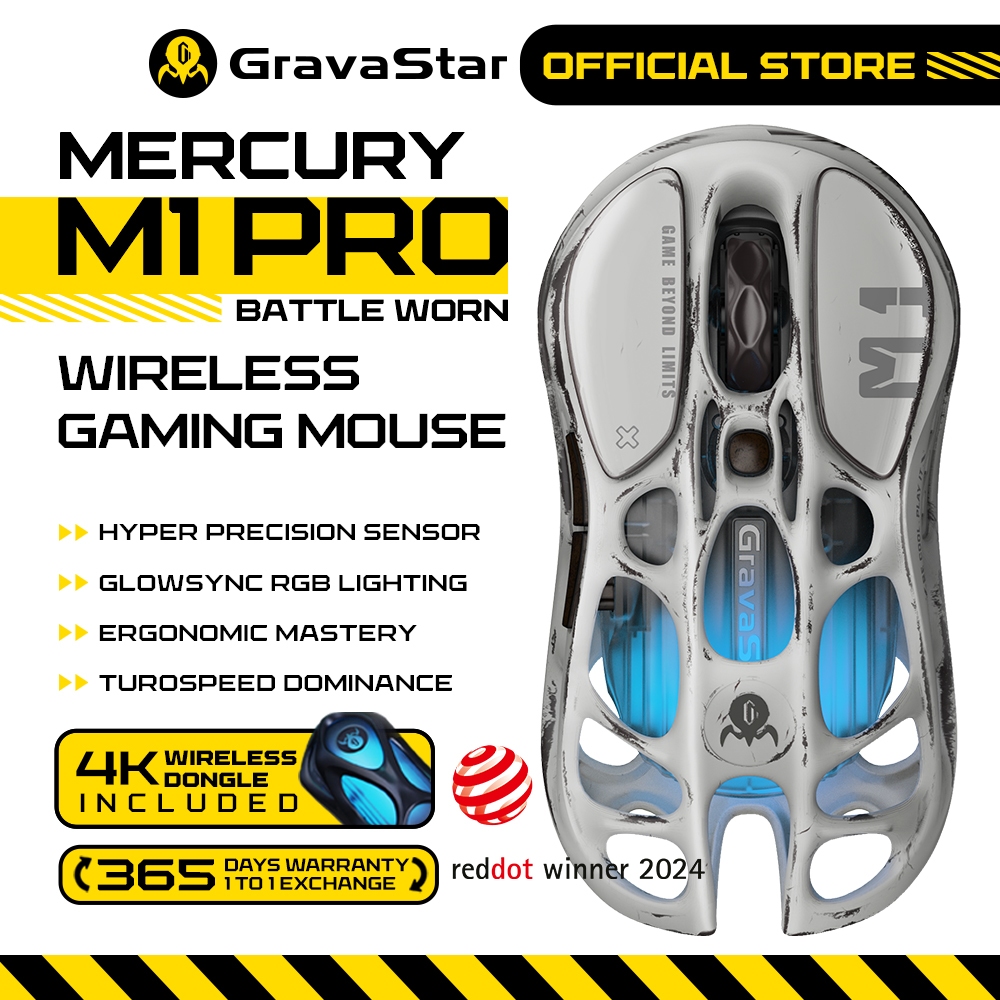 GravaStar Mercury M1 Pro Battle Worn Wireless Gaming Mouse MICE 4K ...