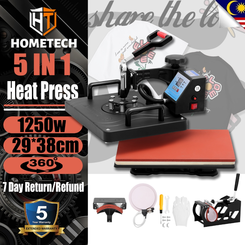 🔥5-year warranty🔥 5-in-1 Heat transfer machine 360°Shaking head Heat press machine clothing ...