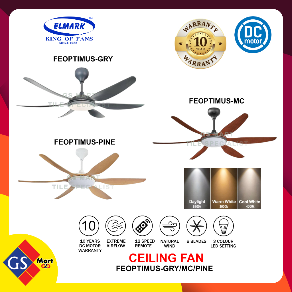 Elmark 56" Designer Ceiling Fan with Remote Control (DC Motor) 10years ...