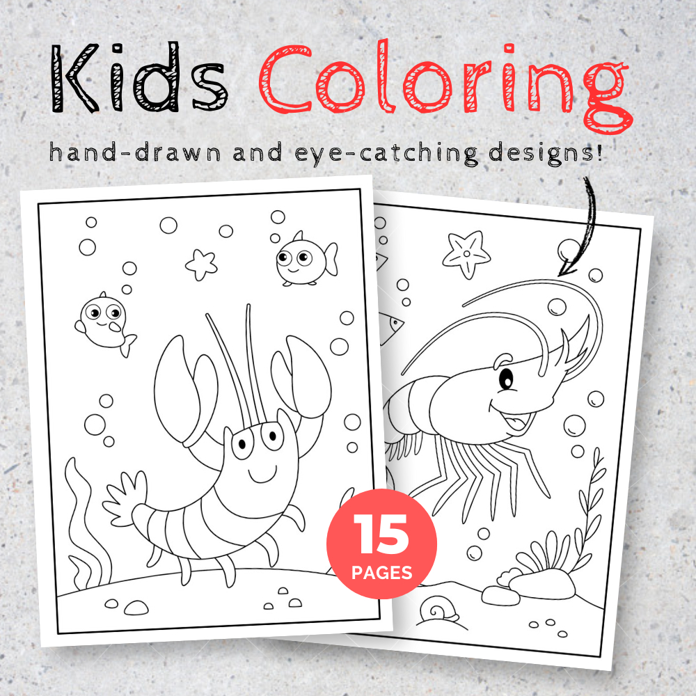 (PDF) Coloring Pages - Lobster Coloring Pages - 15 Pages - hand-drawn ...