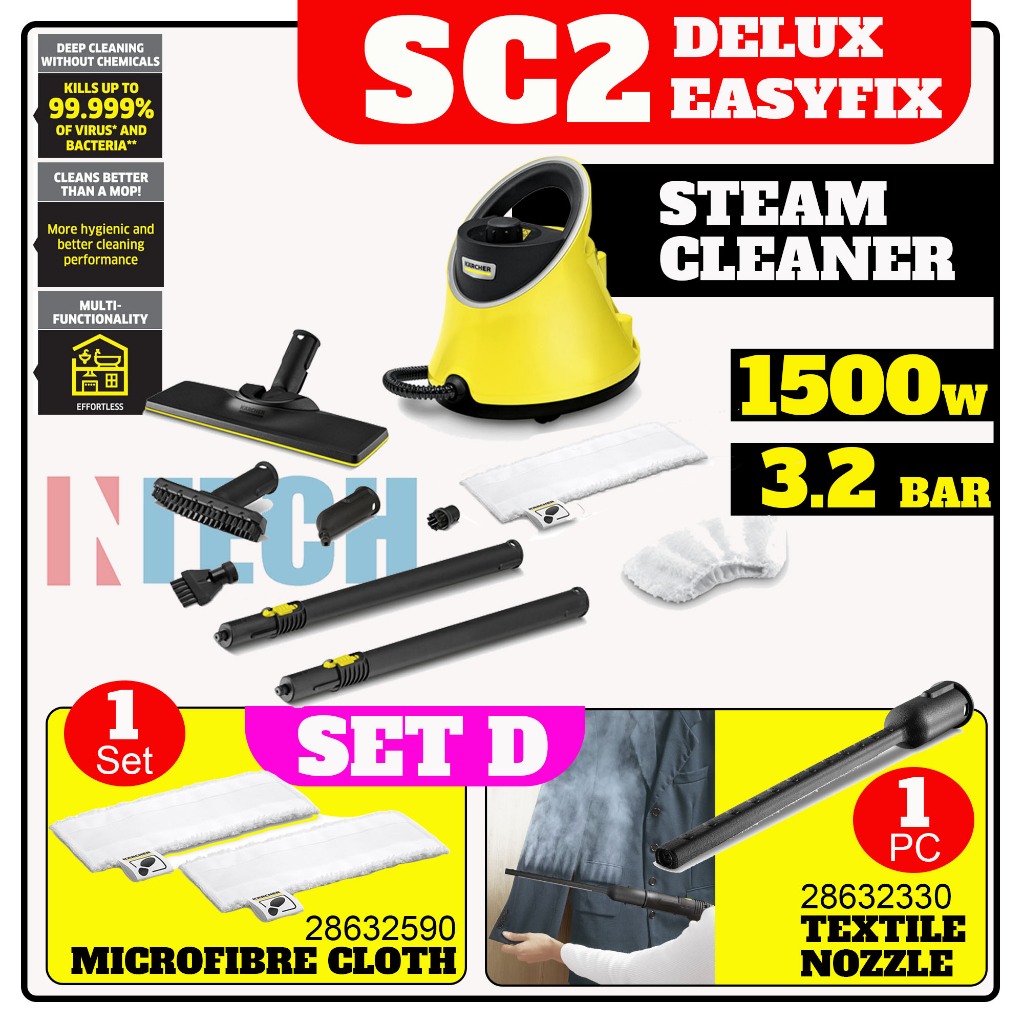 KARCHER SC2 DELUXE EASYFIX STEAM CLEANER 1500W C/W 4 DIFFRENT PACKAGES | Shopee Malaysia