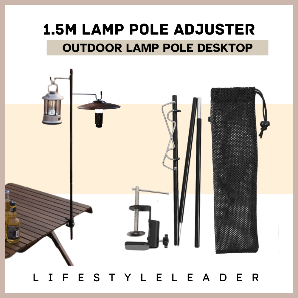 Foldable 1.5m Camping Lamp Pole Double Hanger Adjustable Lantern Stand ...