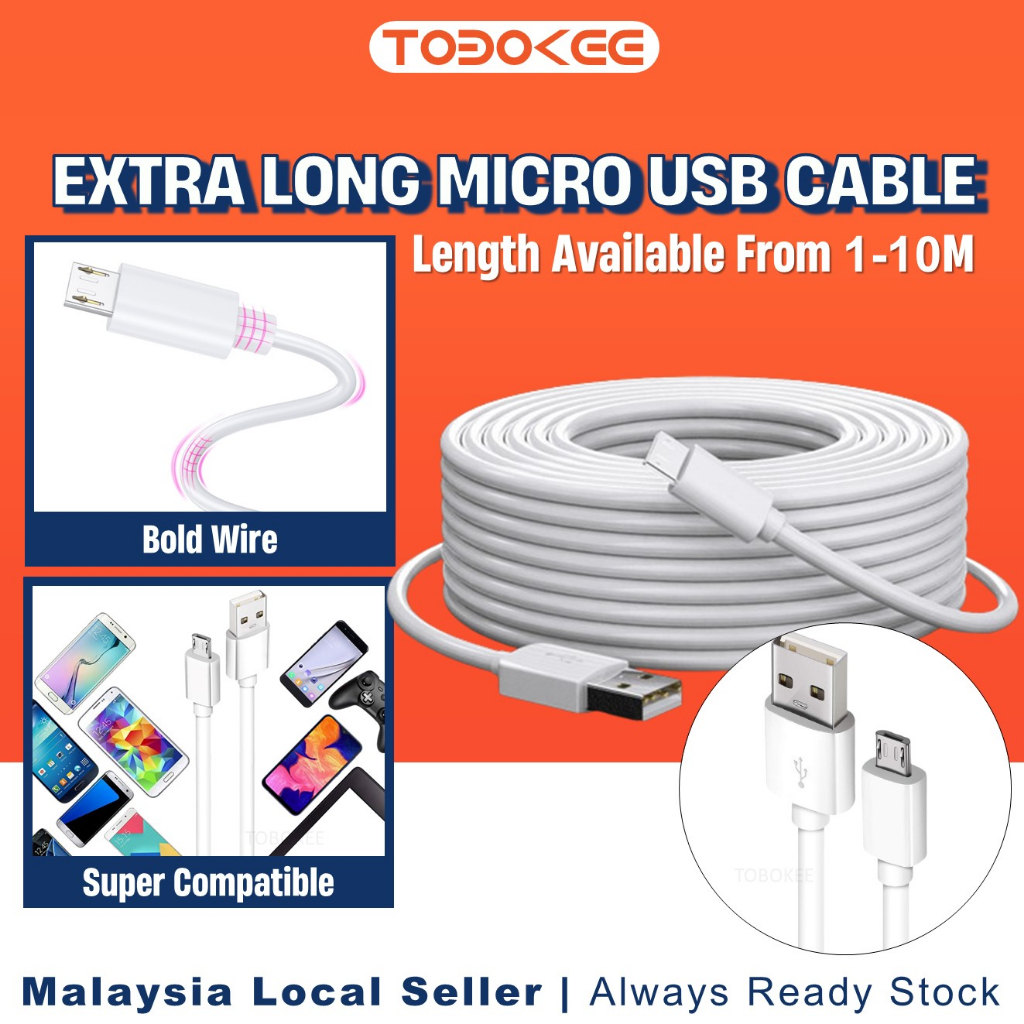 Micro USB Extension Cable 1M/3M/5M/10M Fast Charging Sync Data Cable ...
