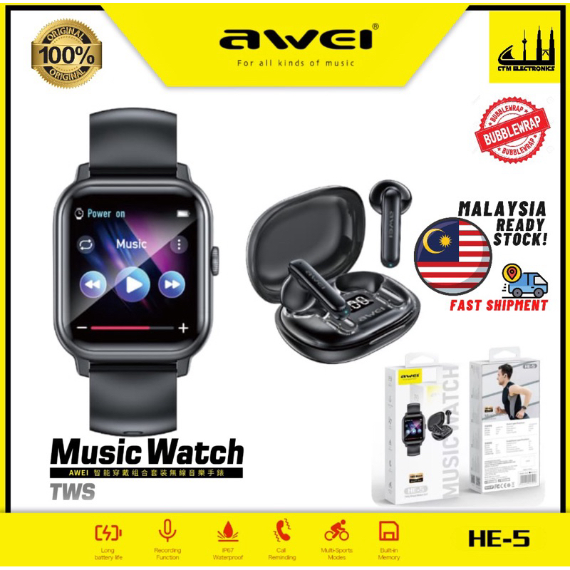 AWEI HE-5 combo pack (H41 Smartwatch + T86 ENC TWS bluetooth earbuds ...