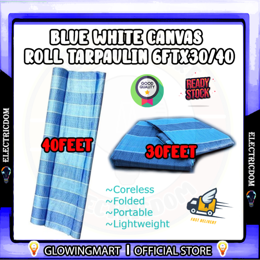 Blue White Canvas Roll Tarpaulin 6ft x 40ft(12M)/ 6ft x 30ft(9M) Kanvas ...