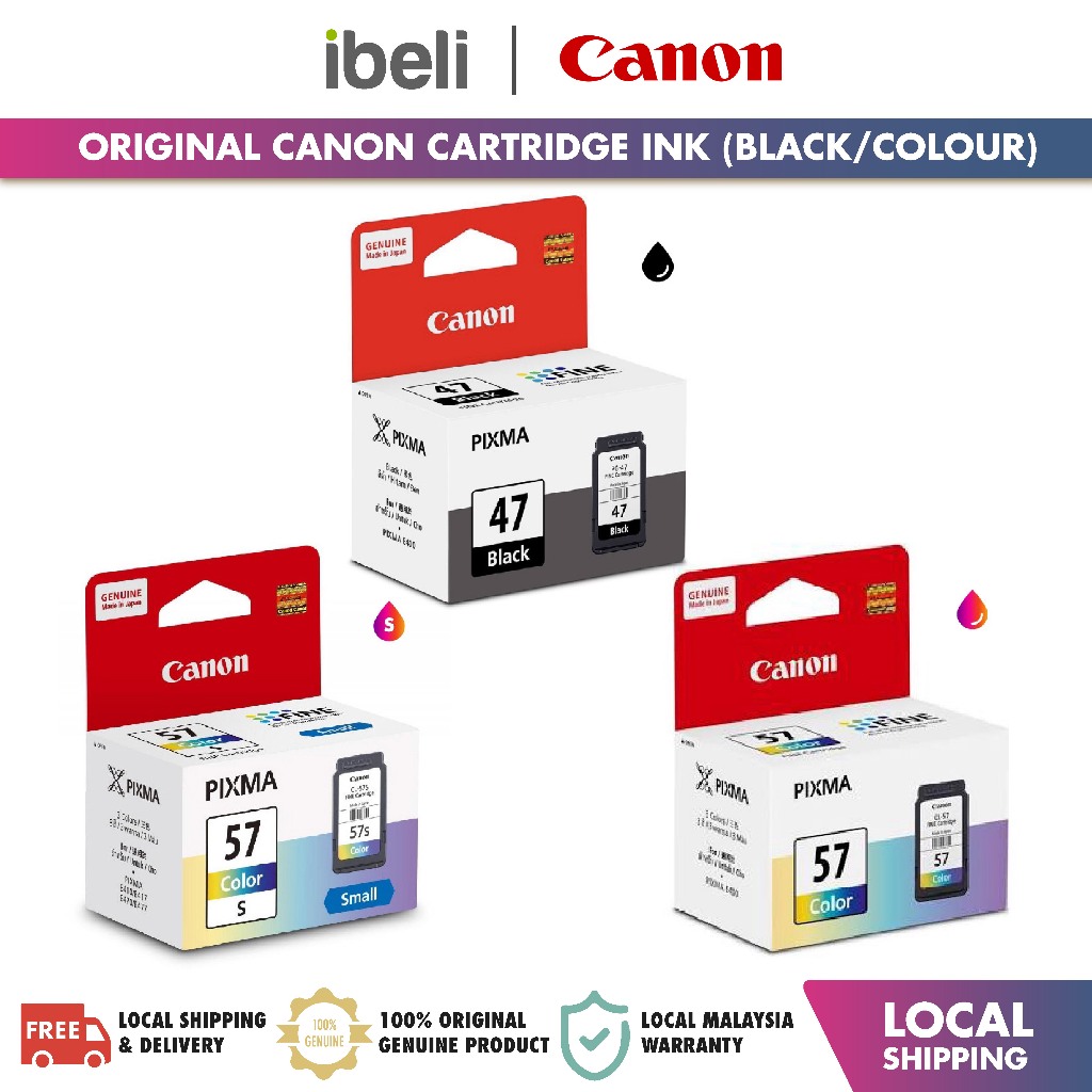 Original Canon PG47 PG-47 (BLACK), CL57 CL-57 & CL57S CL-57S (COLOUR ...