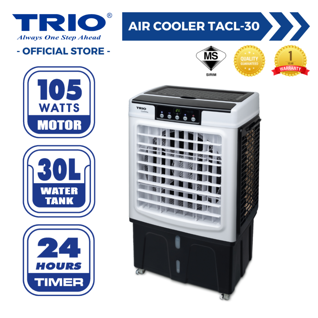 Trio Heavy Duty Air Cooler 30L | 3-Side Honeycomb Cooling Pad | Strong Wind Flow | Powerful ...