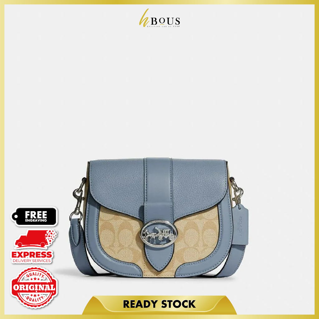 COACH GEORGIE SADDLE BAG IN SIGNATURE CANVAS SILVER/LIGHT KHAKI/MARBLE ...