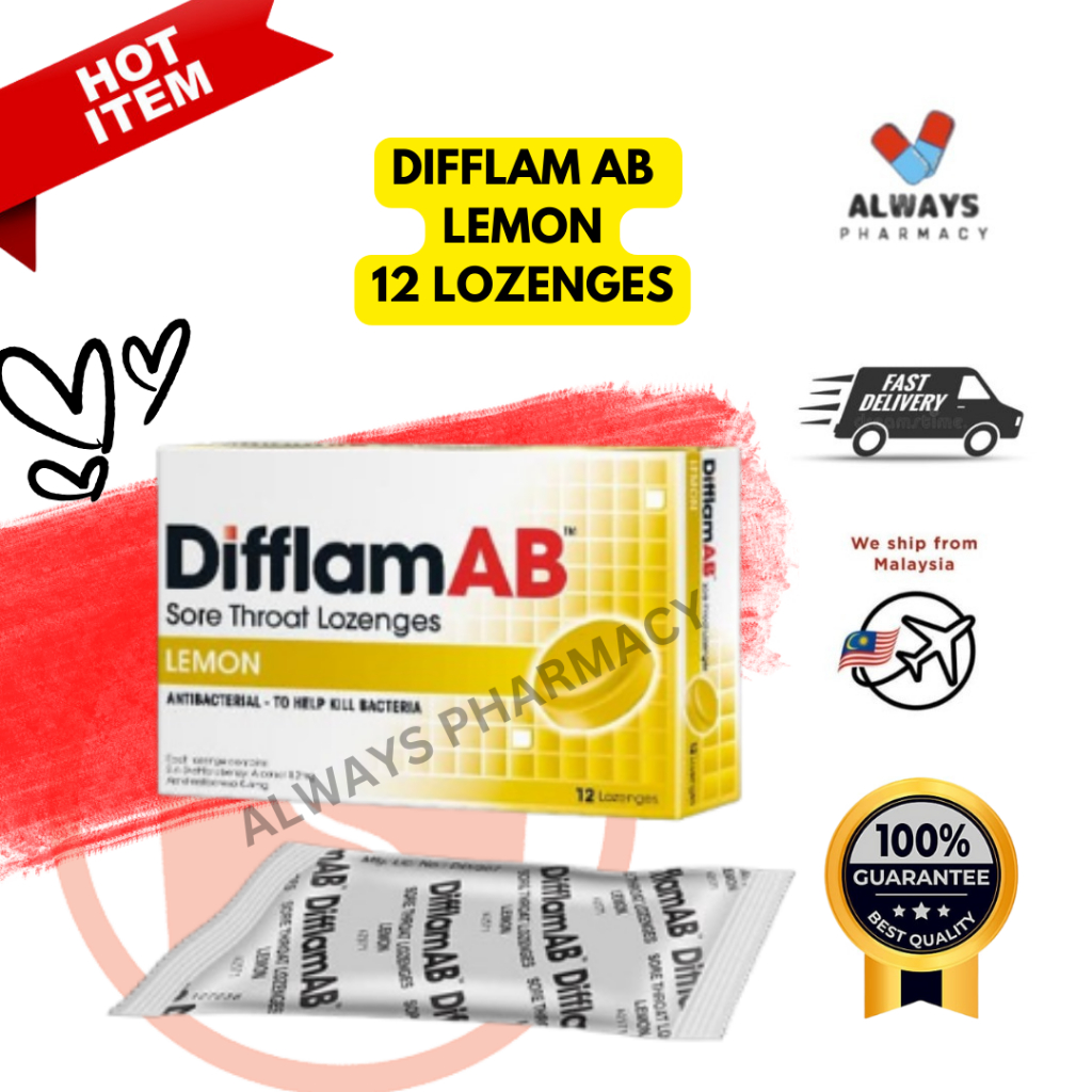 DIFFLAM AB SORE THROAT LOZENGES LEMON ANTIBACTERIAL (HELP TO KILL ...
