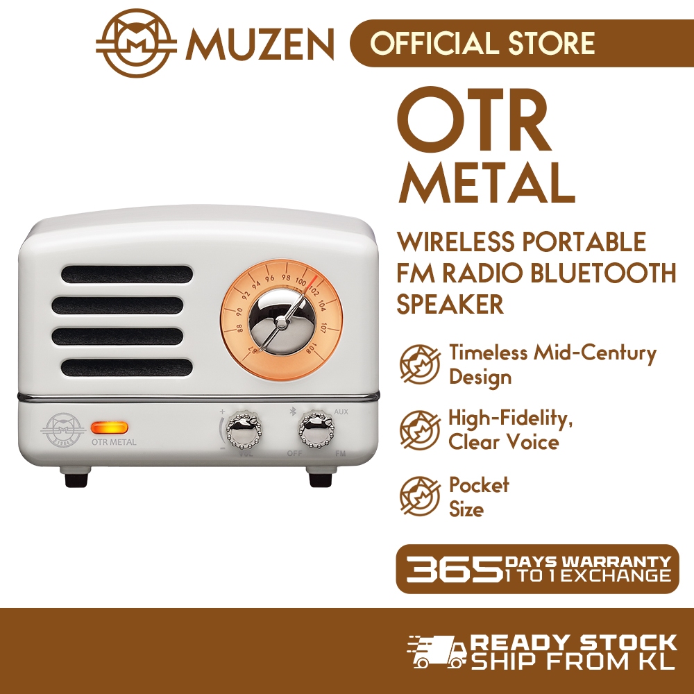 MUZEN OTR METAL WHITE Portable FM Radio Bluetooth4.0 Speaker 10Hrs ...