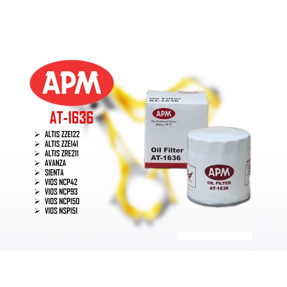 APM Oil Filter - Toyota Altis ZZE122 ZZE141 ZRE211 Avanza Sienta Vios NCP42 NCP93 NCP150 NSP151 ...
