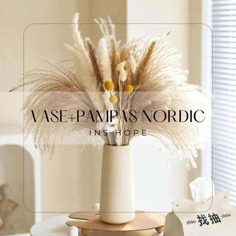 Aesthetic Ceramic Vase With Pampas Nordic European Set Pasu Hiasan ...