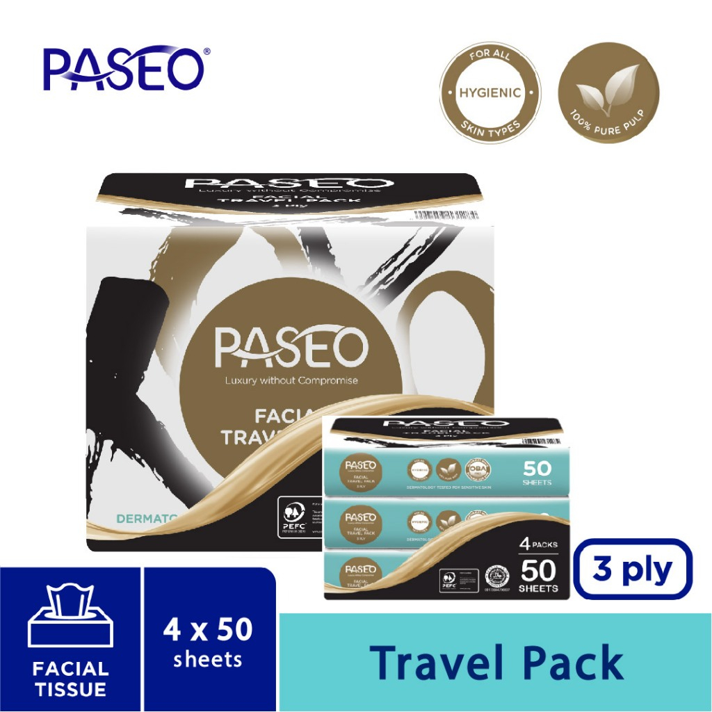 PASEO Tissue 3PLY Travel Pack (4 x 50 sheets) | Shopee Malaysia