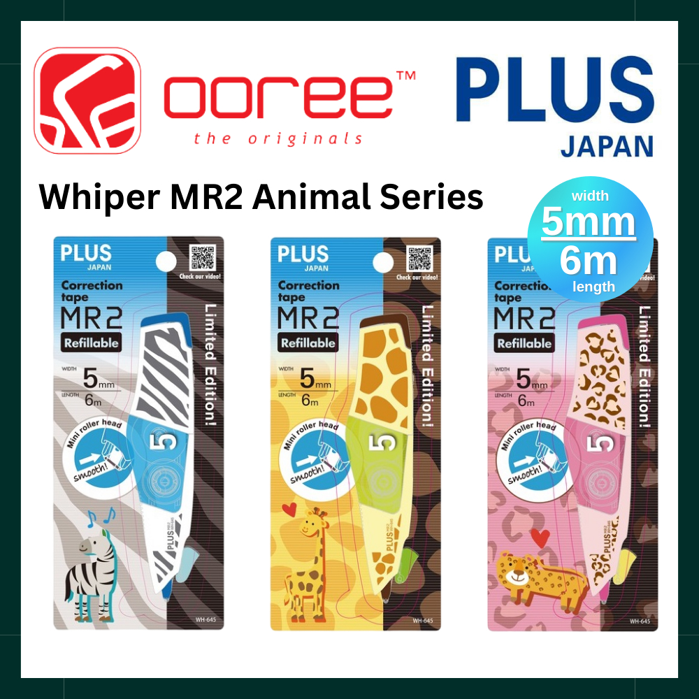 PLUS MR2 WHIPER MINI ROLLER CORRECTION TAPE ANIMAL LEOPARD ZEBRA FREE ...
