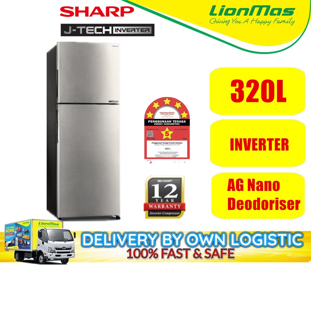 SHARP 320L J-TECH INVERTER REFRIDGERATOR SJ-3222MSS FRIDGE - PETI SEJUK ...