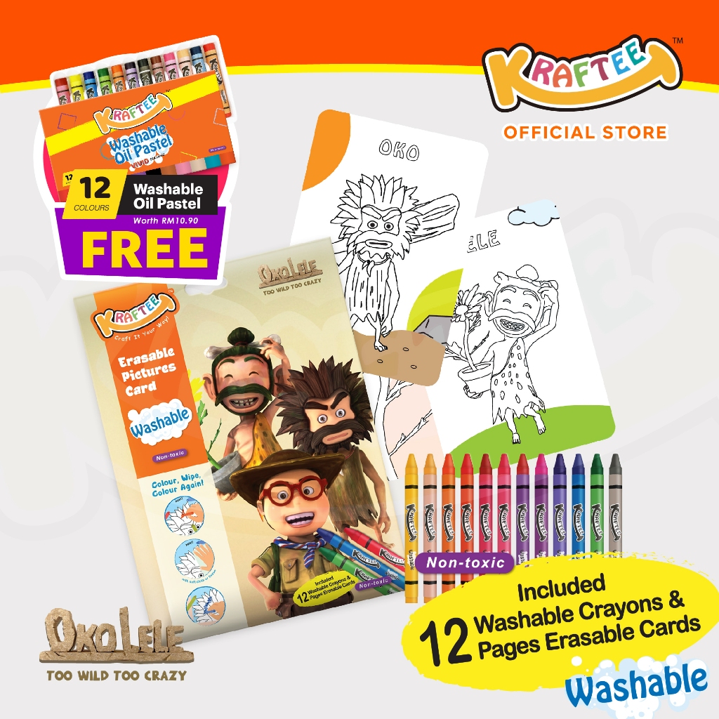 OkoLele x Kraftee Erasable Pictures Card with Washable Crayons Kid ...