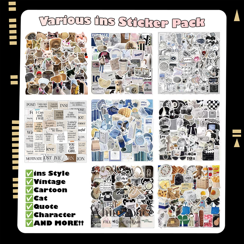 Whitespace 100pcs Various Ins Sticker Pack Journal Korea Stickers Quote ...