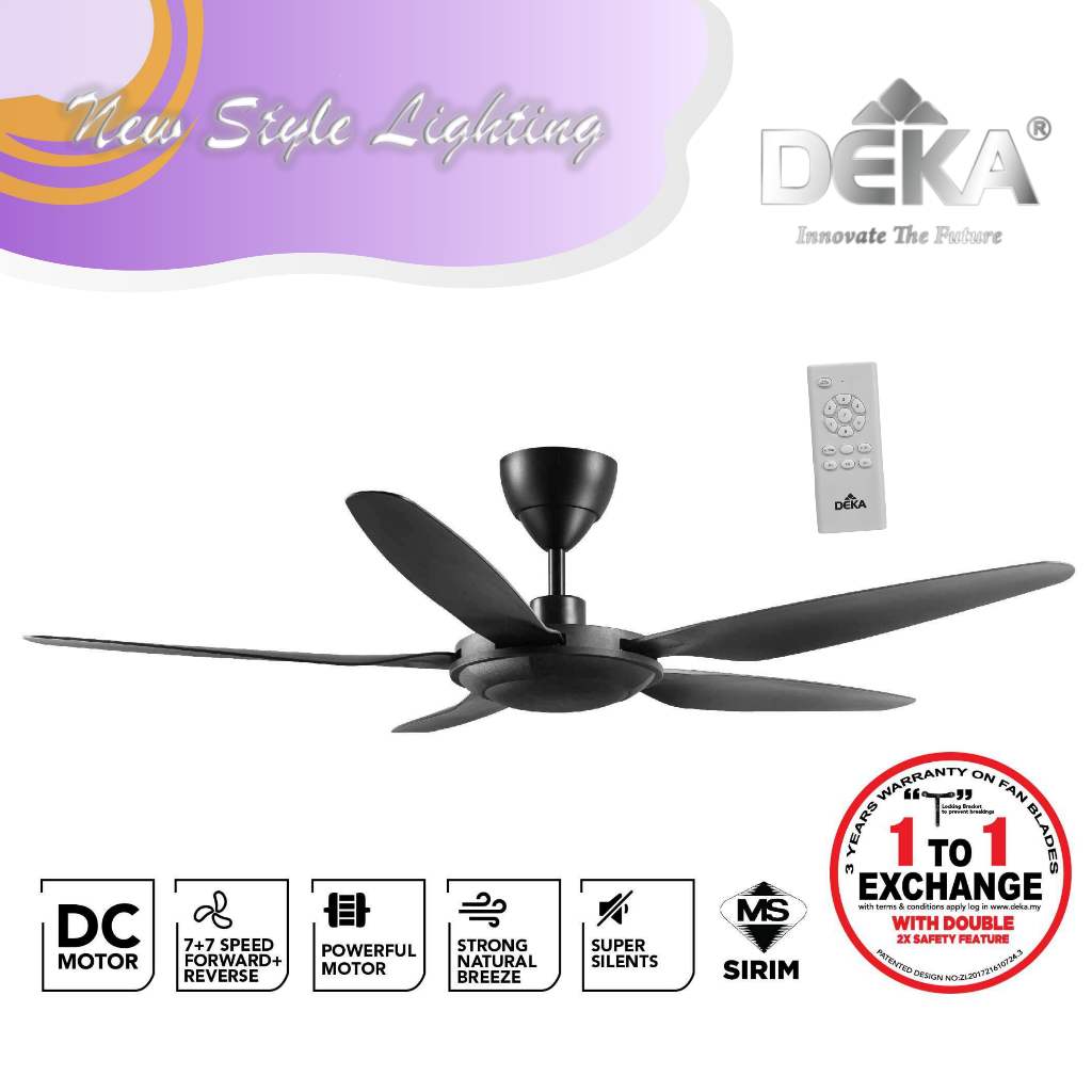 DEKA DC33 PRO 56" 5 Blade Black 14 Speed DC Motor Remote Control ...