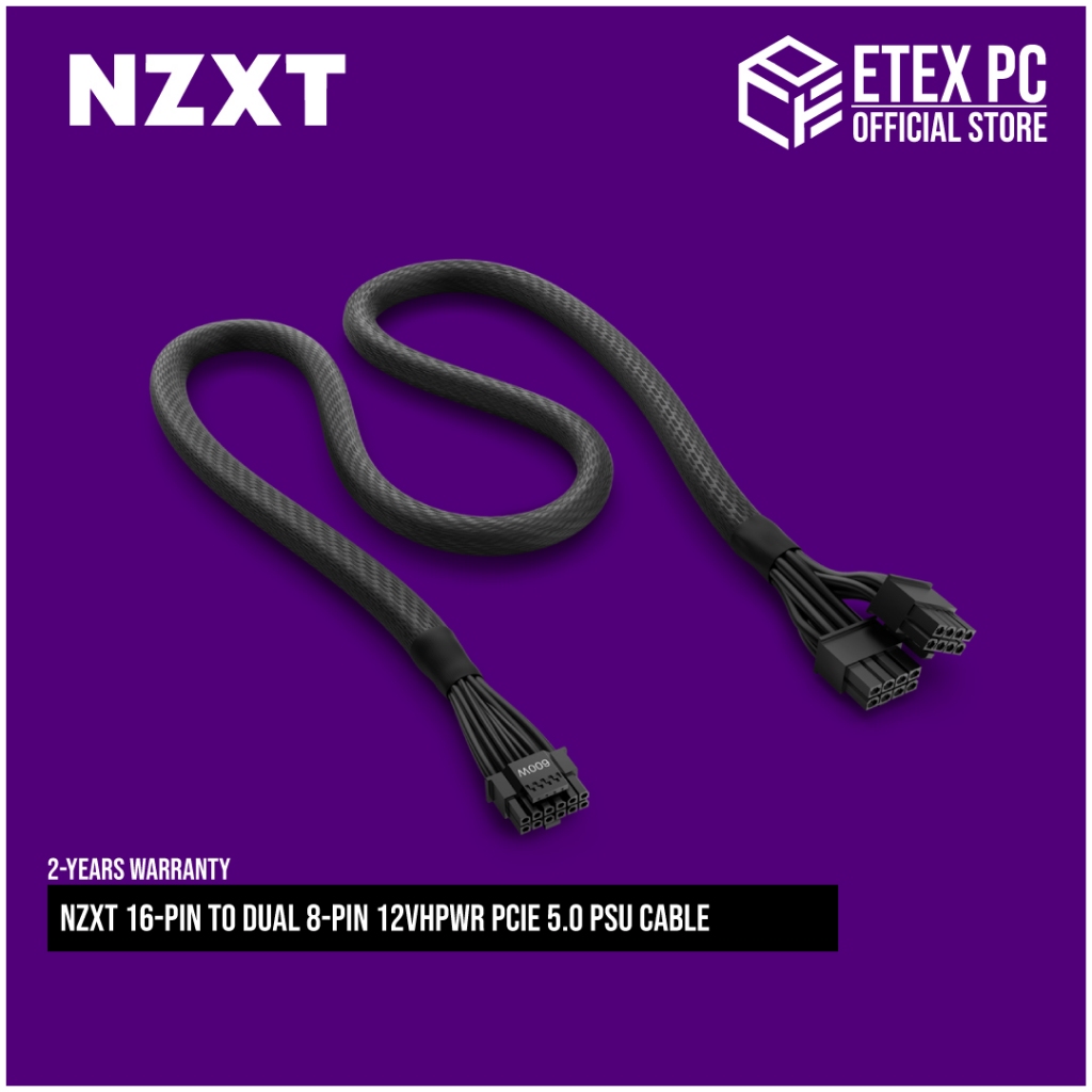 NZXT 16-Pin To Dual 8-Pin 12VHPWR PCIe 5.0 PSU Cable # BB-CG1BB ...