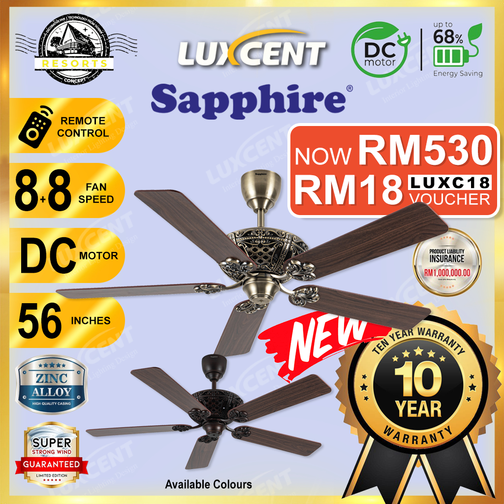 Sapphire FM4139K 56 Inches 5 Blades Remote Control DC Motor 8+8 Speed ...