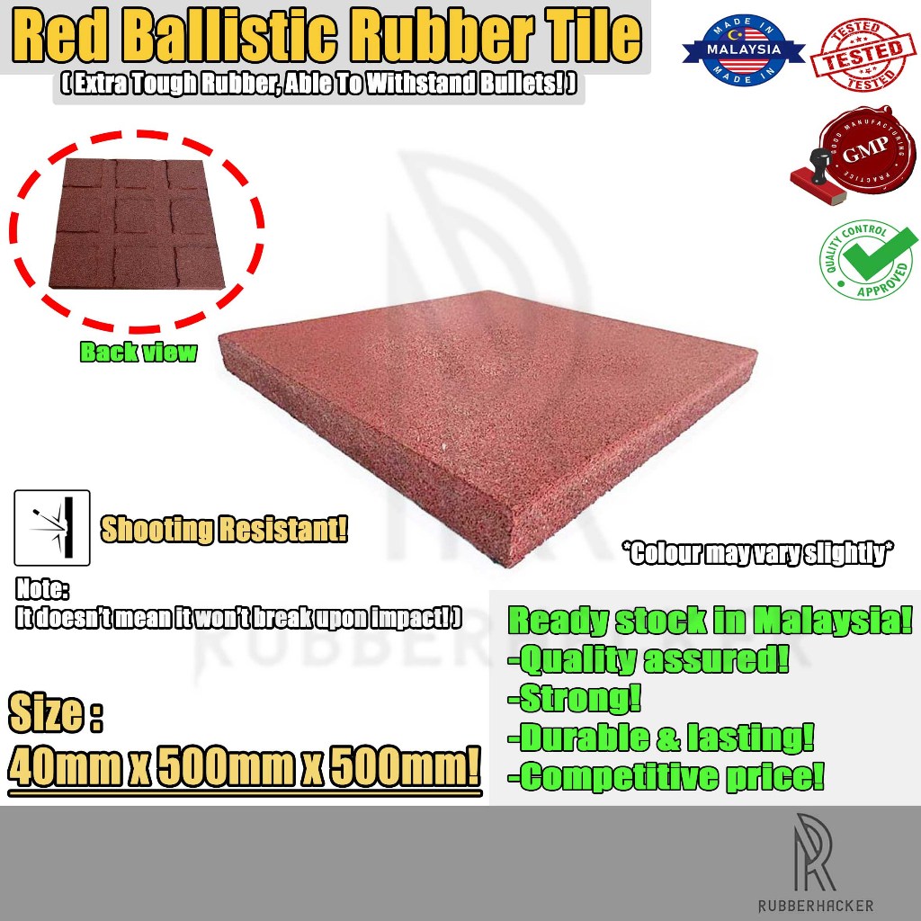 Red ballistic rubber tiles made for shooting range 40mmT x 500mmW x ...