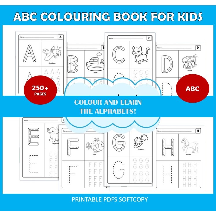 Alphabet Colouring Book For Kids - 250 Printable PDF Activity ...
