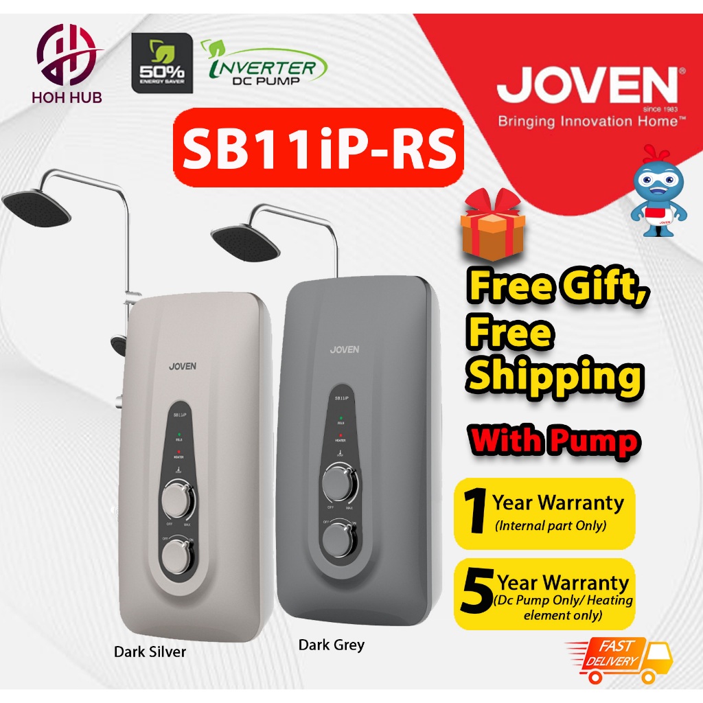 🔥FREE SHIPPING+FREE GIFT🔥JOVEN WATER HEATER SB11iP-RS WITH PUMP /RAIN SHOWER DARK SILVER /DARK ...