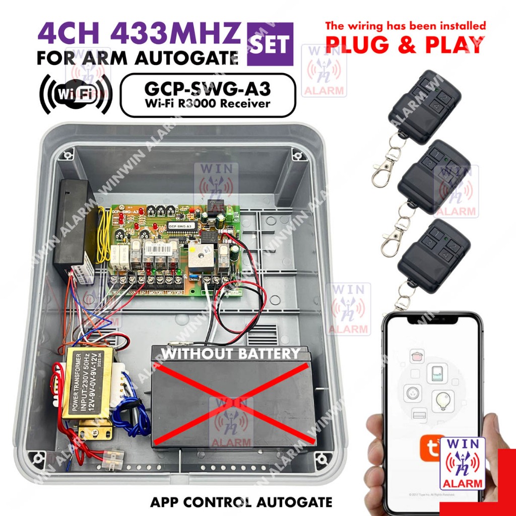WIFI Autogate A3 Control Box with 3x Remote 4CH 433MHZ - for Arm Auto ...