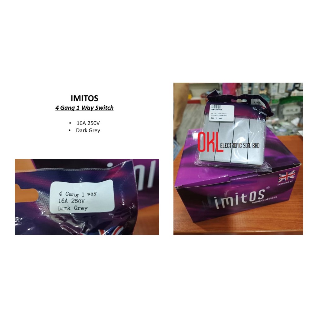 IMITOS 4 GANG 1 WAY SWITCH - DARK GREY | Shopee Malaysia
