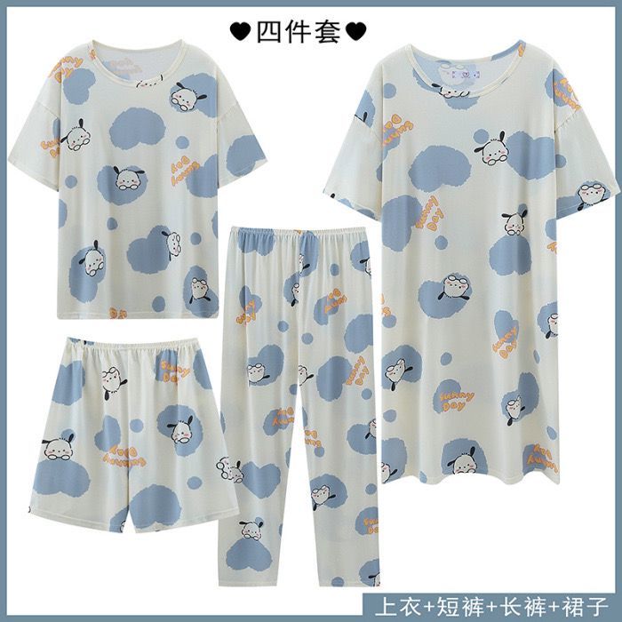 Pajamas women's four piece casual loose thin style pajamas dress ...