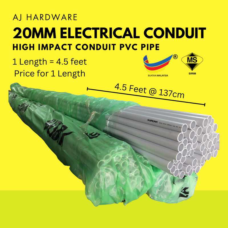 20mm 3/4" PVC ELECTRICAL DIY Conduit Pipe SIRIM [ 1 length = 4.5ft ...