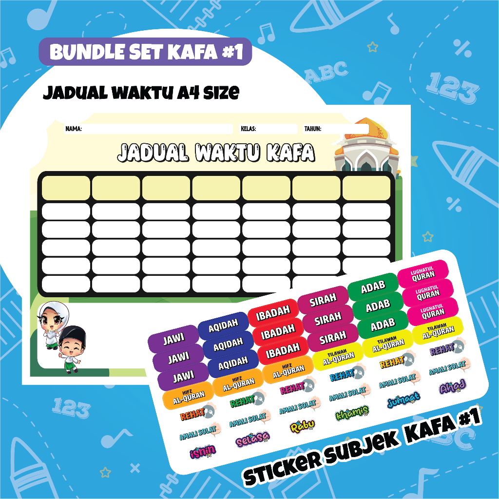 A4 SIZE JADUAL WAKTU KELAS SEKOLAH | KAFA DENGAN STICKER | Shopee Malaysia