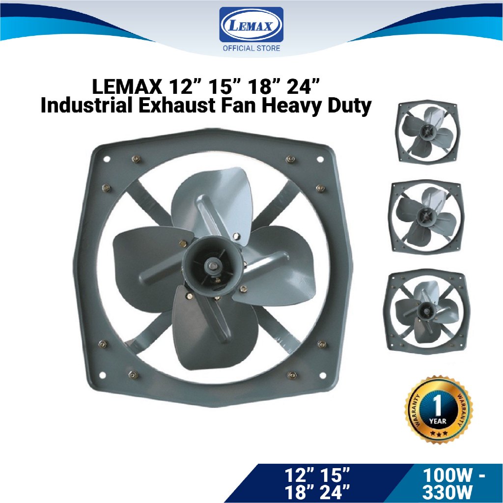 LEMAX 12" 15" 18" 24" Heavy Duty Industrial Exhaust Fan Kipas Ekzos ...